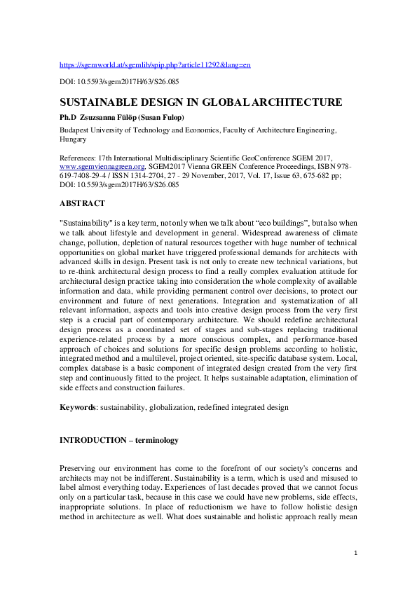 (PDF) Sustainable Design in Global Architecture