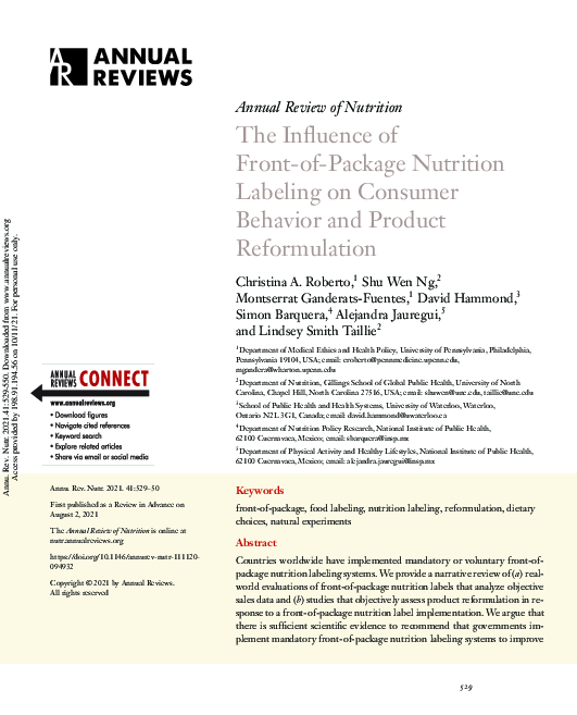 (PDF) The Influence of Front-of-Package Nutrition Labeling on Consumer ...