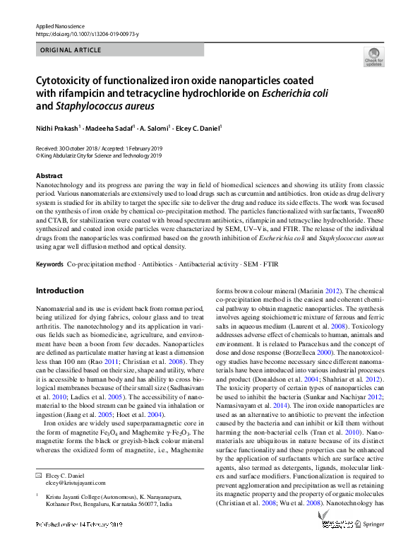 (PDF) Cytotoxicity of functionalized iron oxide nanoparticles coated with rifampicin and ...