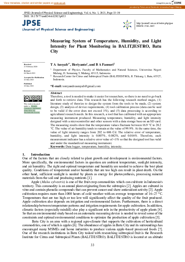 (PDF) Measuring System of Temperature, Humidity, and Light Intensity ...