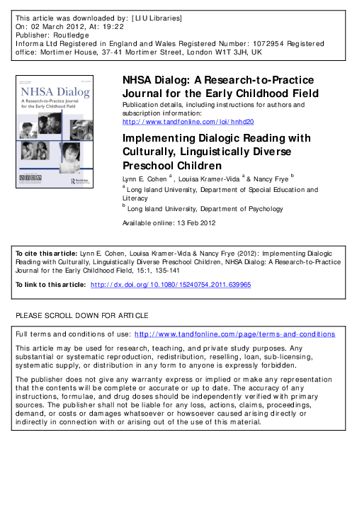 Pdf Dialogic Reading For Diverse Preschoolers 