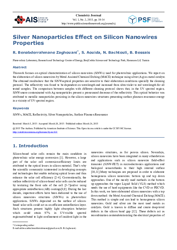 (PDF) Silver Nanoparticles Effect on Silicon Nanowires Properties