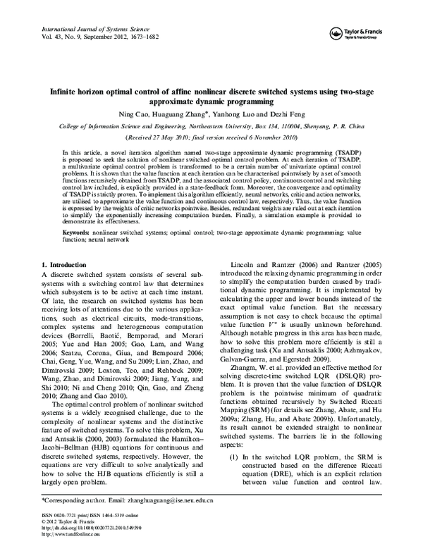(PDF) Infinite horizon optimal control of affine nonlinear discrete switched systems using two ...