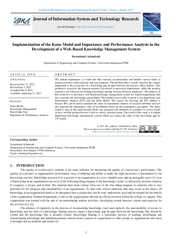 (PDF) Implementation of the Kano Model and Importance and Performance Analysis in the ...