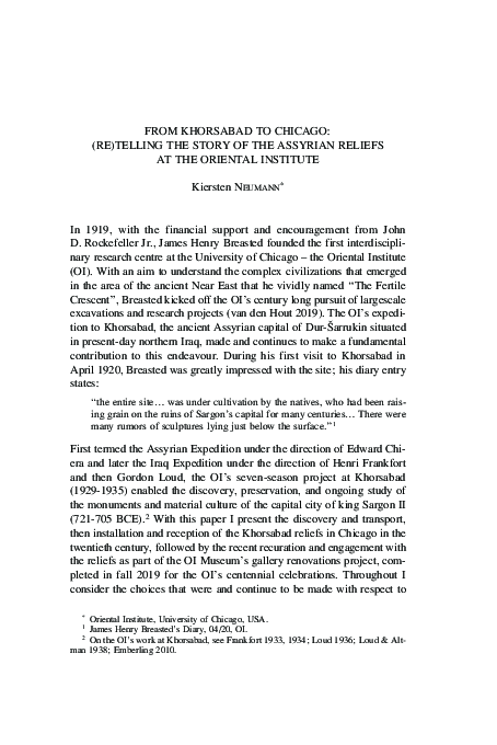 (PDF) From Khorsabad to Chicago: Re(Telling) the Story of the Assyrian ...