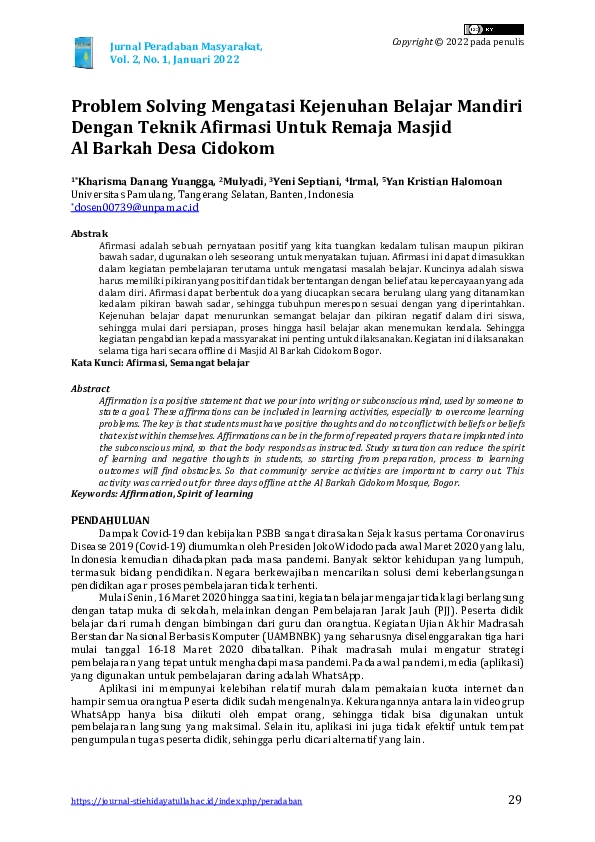 (PDF) Problem Solving Mengatasi Kejenuhan Belajar Mandiri Dengan Teknik Afirmasi Untuk Remaja ...