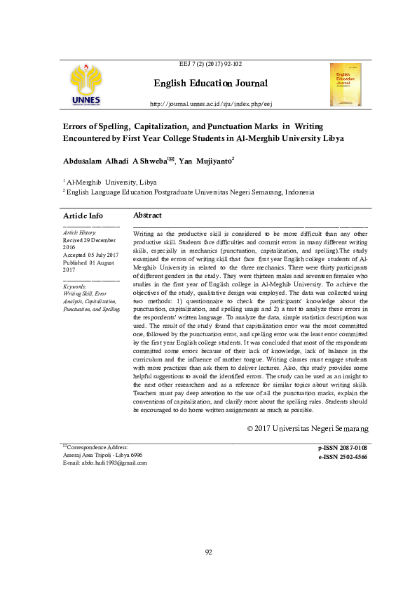 (PDF) Errors of Spelling, Capitalization, and Punctuation Marks in ...