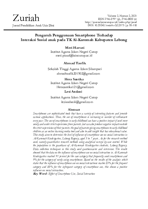 (PDF) Pengaruh Penggunaan Smartphone Terhadap Interaksi Sosial anak pada TK Al-Karomah Kabupaten ...