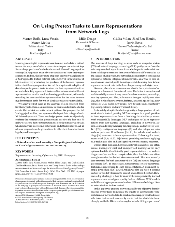 (PDF) On using pretext tasks to learn representations from network logs