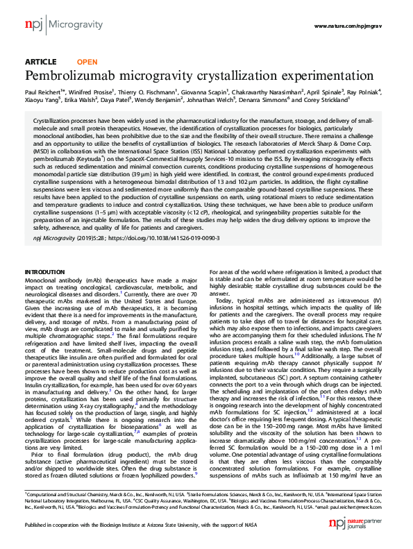 (PDF) Pembrolizumab microgravity crystallization experimentation