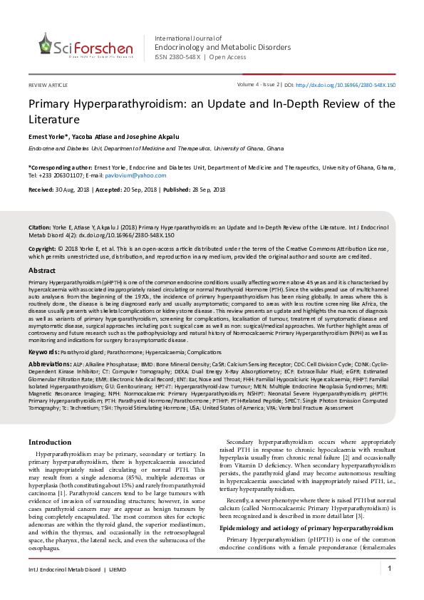 (PDF) Primary Hyperparathyroidism: an Update and In-Depth Review of the ...