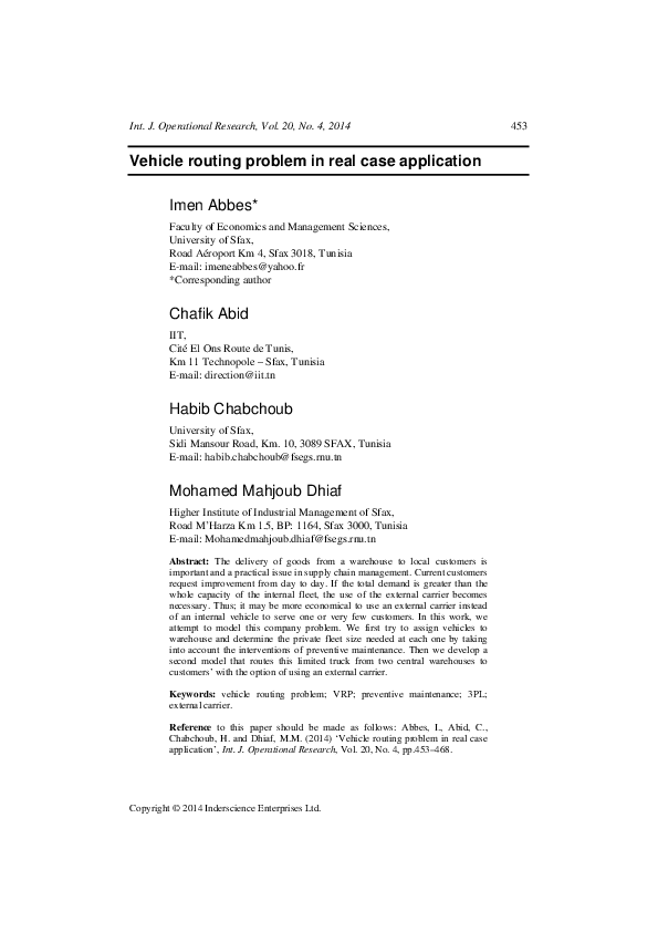 Pdf Vehicle Routing Problem In Real Case Application