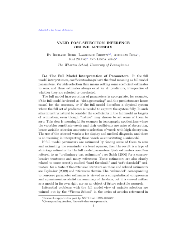 (PDF) Valid Post-selection Inference Online Appendix