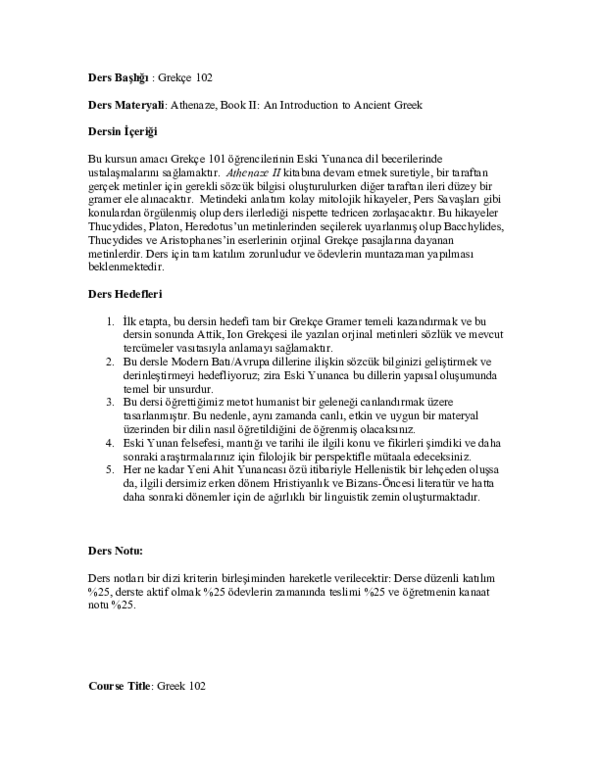 (DOC) Greek 201: Athenaze, Book II: An Introduction to Ancient Greek