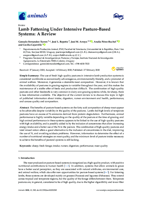 (PDF) Lamb Fattening Under Intensive Pasture-Based Systems: A Review