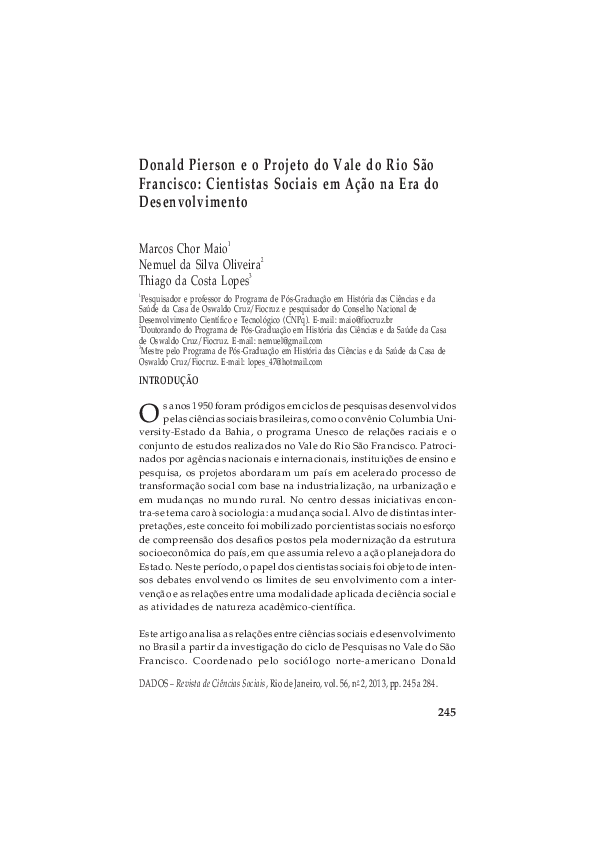 (PDF) Donald Pierson e o Projeto do Vale do Rio São Francisco ...