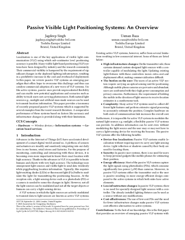 (PDF) Passive visible light positioning systems