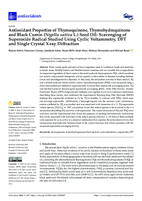 (PDF) Antioxidant Properties of Thymoquinone, Thymohydroquinone and ...