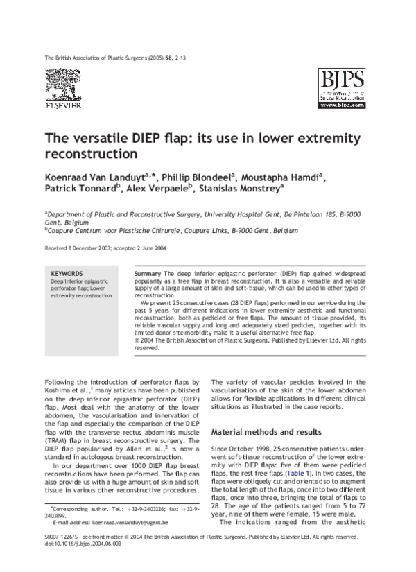 (PDF) The versatile DIEP flap: its use in lower extremity reconstruction