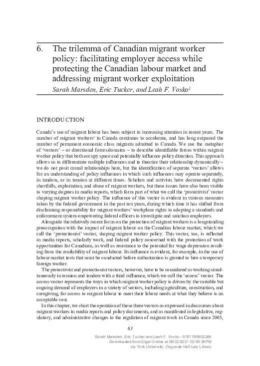 (PDF) 6. The trilemma of Canadian migrant worker policy: facilitating ...