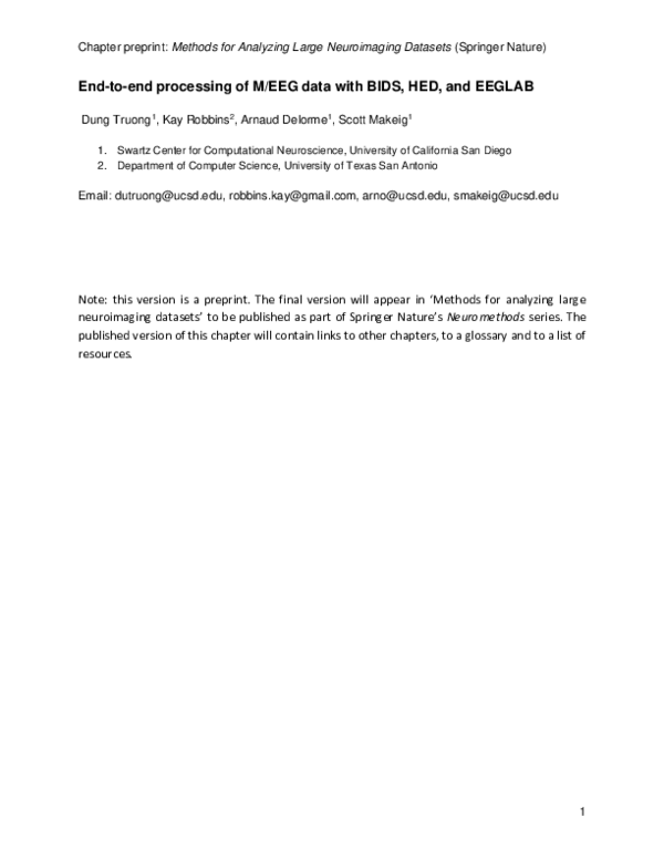 (PDF) End-to-end processing of M/EEG data with BIDS, HED, and EEGLAB