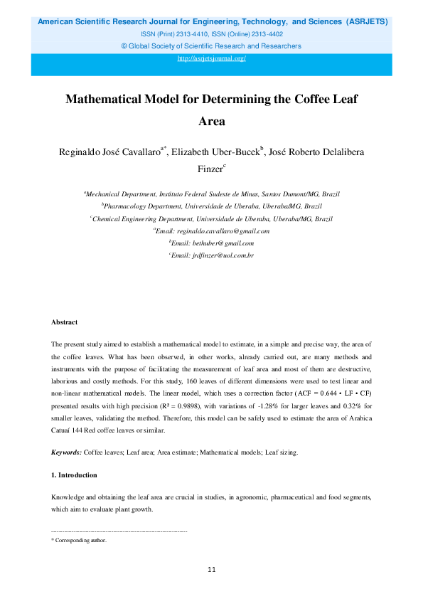 (PDF) Mathematical Model for Determining the Coffee Leaf Area