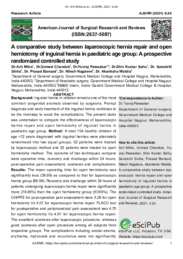(PDF) A comparative study between laparoscopic hernia repair and open herniotomy of inguinal ...