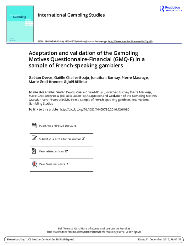 (PDF) Adaptation and validation of the Gambling Motives Questionnaire ...