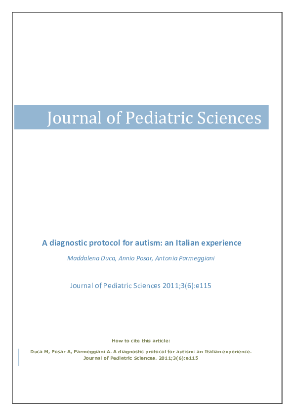 (PDF) A diagnostic protocol for autism: an Italian experience