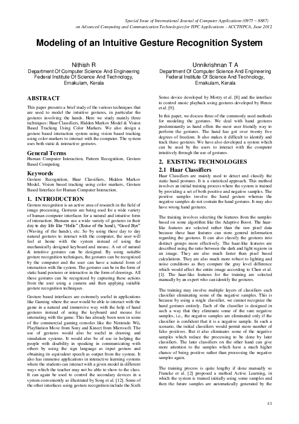 (PDF) Modeling of an Intuitive Gesture Recognition System