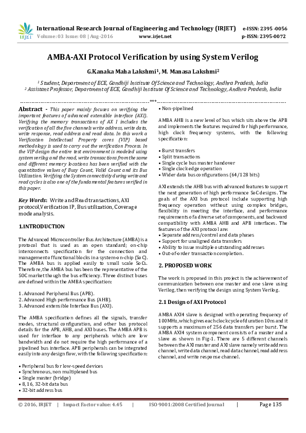 (PDF) AMBA-AXI Protocol Verification by using System Verilog (PDF) AMBA-AXI Protocol Verification by using System Verilog