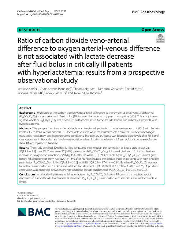 (PDF) Ratio of carbon dioxide veno-arterial difference to oxygen ...