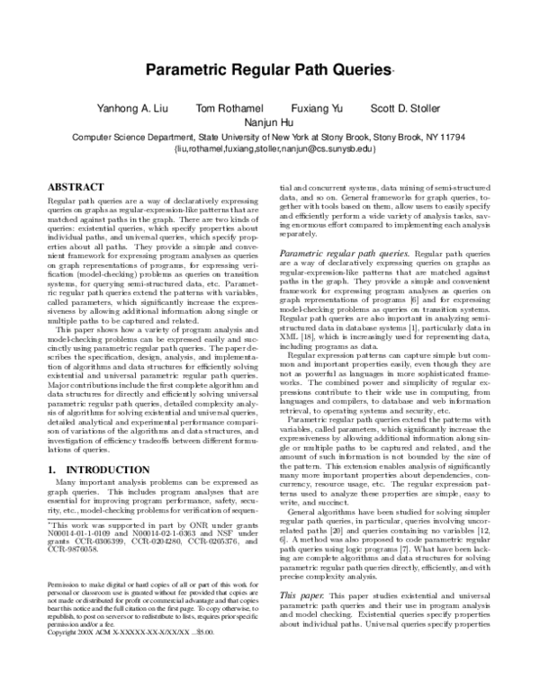 (PDF) Parametric regular path queries | fuxiang yu - Academia.edu