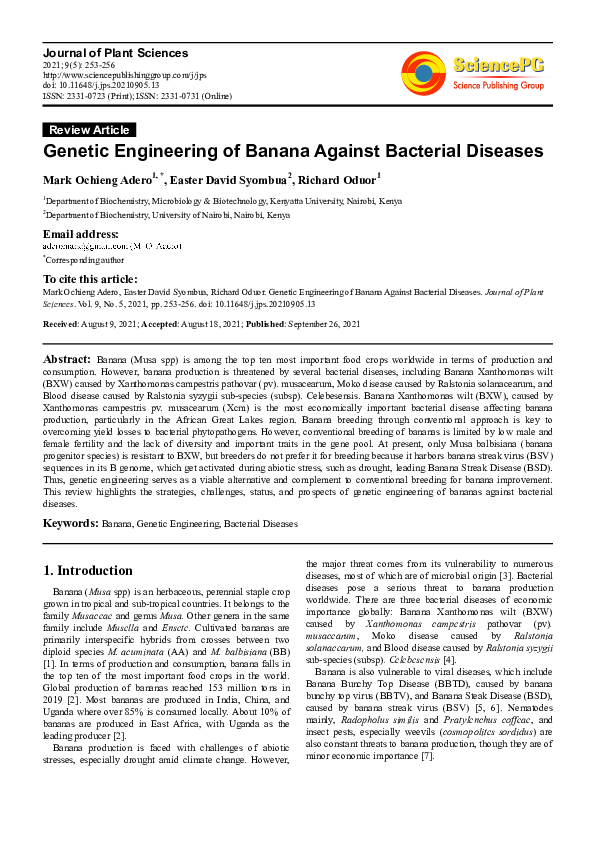 (PDF) Genetic Engineering of Banana Against Bacterial Diseases