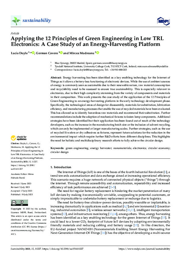 (PDF) Applying the 12 Principles of Green Engineering in Low TRL ...