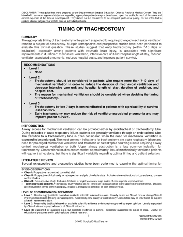 (PDF) Timing of tracheostomy