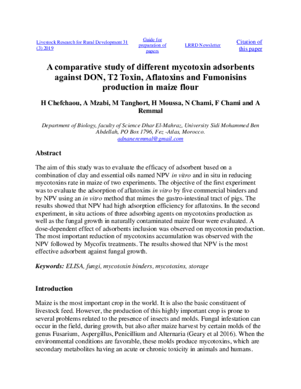 (PDF) A comparative study of different mycotoxin adsorbents against DON ...