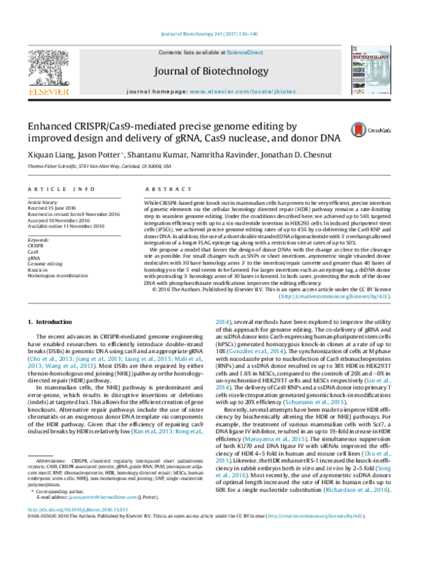 (PDF) CRISPR / Cas 9-mediated precise genome editing by mproved design ...