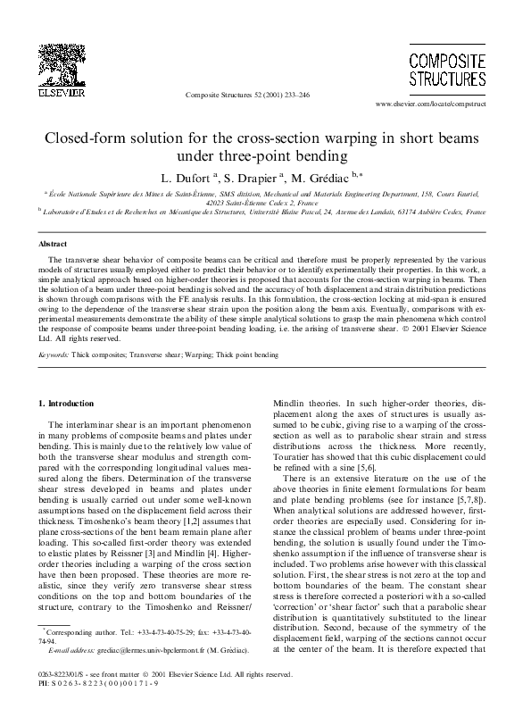 (PDF) Closed-form solution for the cross-section warping in short beams under three-point bending