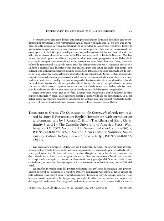 (PDF) THEODORET OF CYRUS, The Questions on the Octateuch