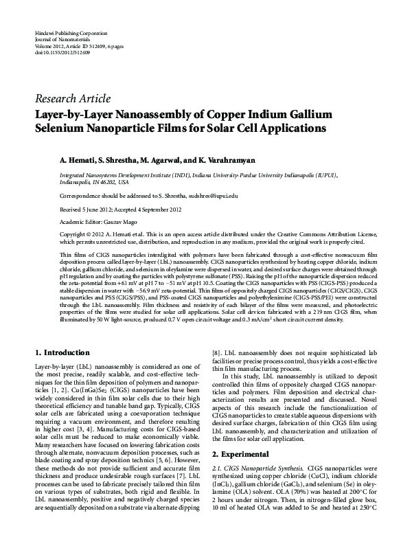 (PDF) Layer-by-Layer Nanoassembly of Copper Indium Gallium Selenium Nanoparticle Films for Solar ...
