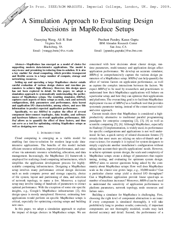 (PDF) A simulation approach to evaluating design decisions in MapReduce setups | Prashant Pandey ...