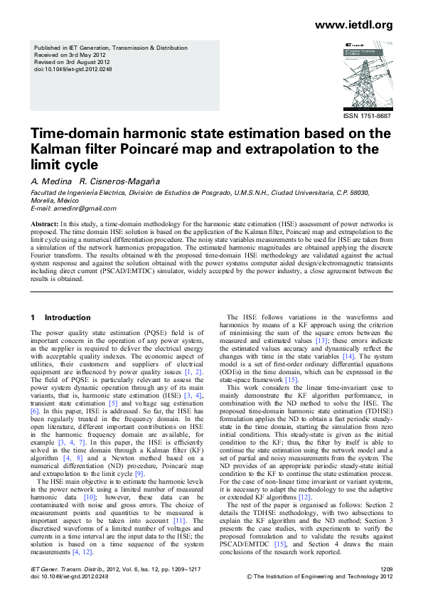 (PDF) Time-domain harmonic state estimation based on the Kalman filter Poincaré map and ...