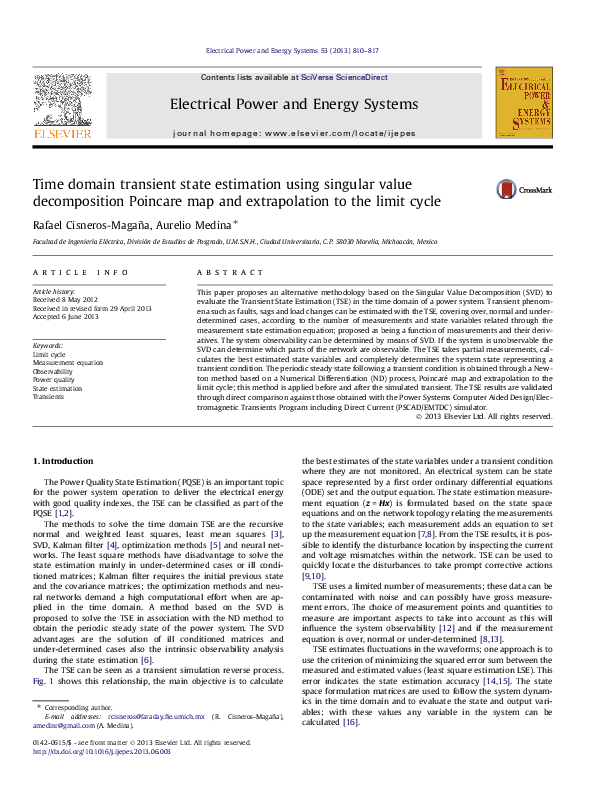 (PDF) Time domain transient state estimation using singular value decomposition Poincare map and ...