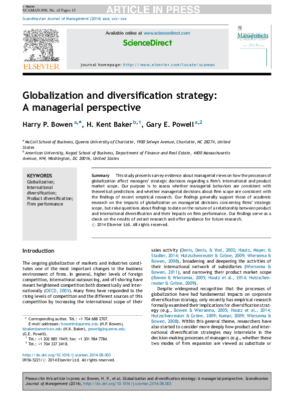(PDF) Globalization and diversification strategy: A managerial perspective