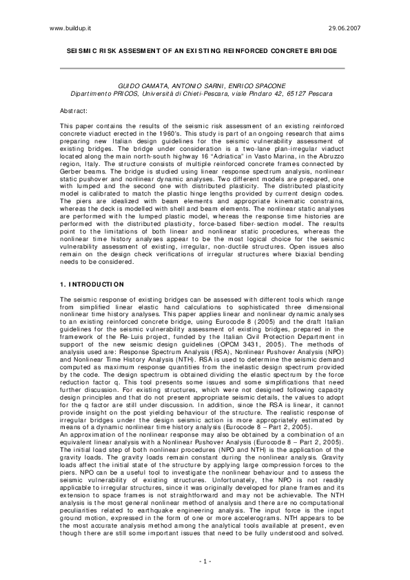 (PDF) Seismic Risk Assesment of an Existing Reinforced Concrete Bridge