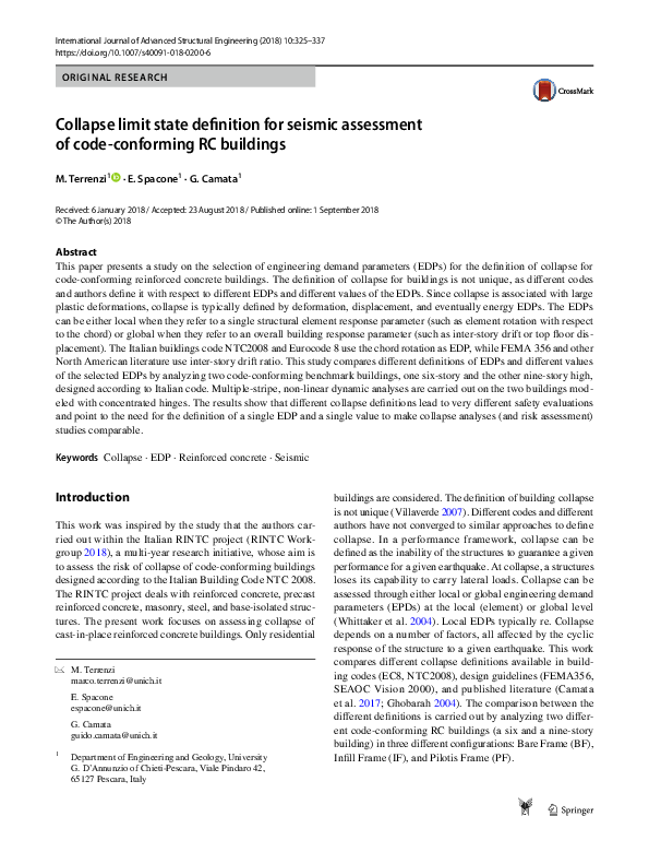 (PDF) Collapse limit state definition for seismic assessment of code ...