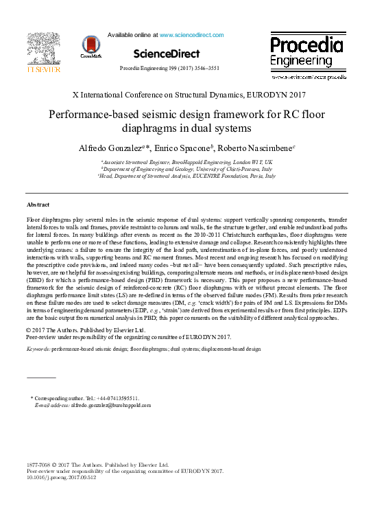 (PDF) Performance-based seismic design framework for RC floor diaphragms in dual systems