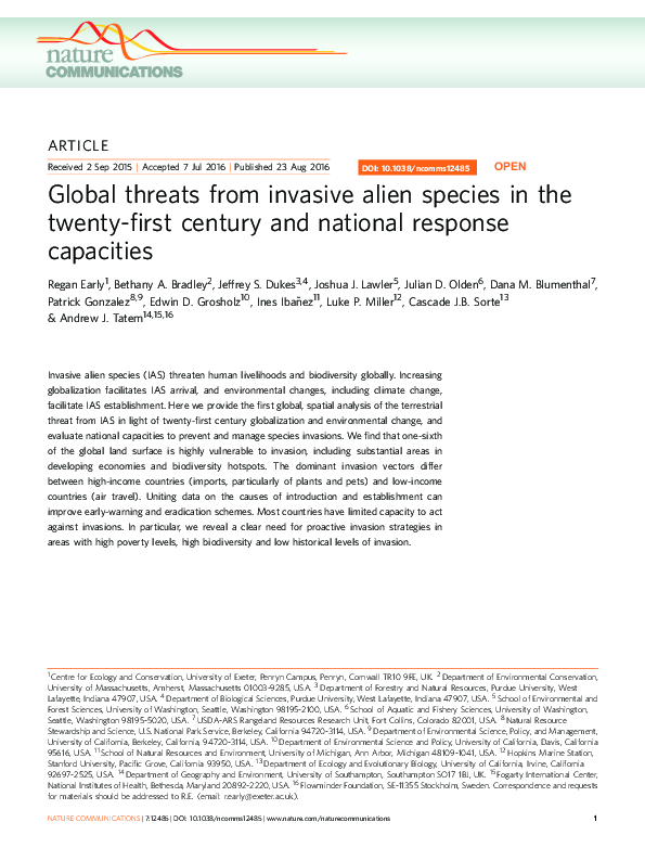 (PDF) Global threats from invasive alien species in the twenty-first ...