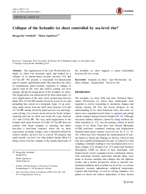 (PDF) Collapse of the Icelandic ice sheet controlled by sea-level rise?